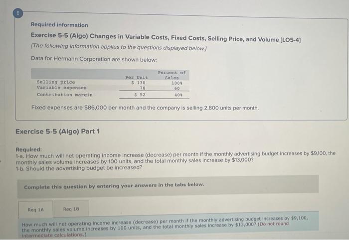 Solved Required information Exercise 5-5 (Algo) Changes in | Chegg.com