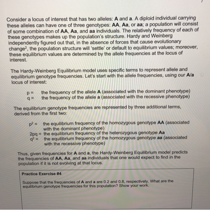 Solved Consider a locus of interest that has two alleles: A | Chegg.com