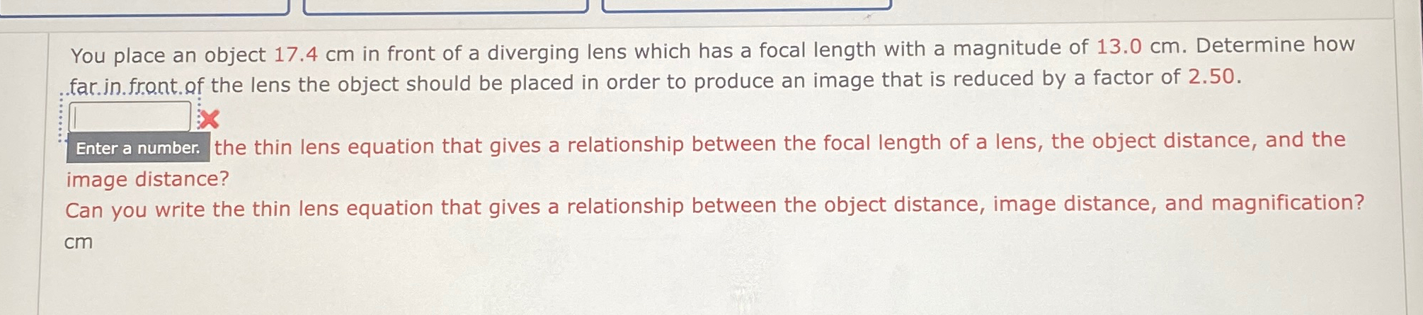 Solved You place an object 17.4cm ﻿in front of a diverging | Chegg.com
