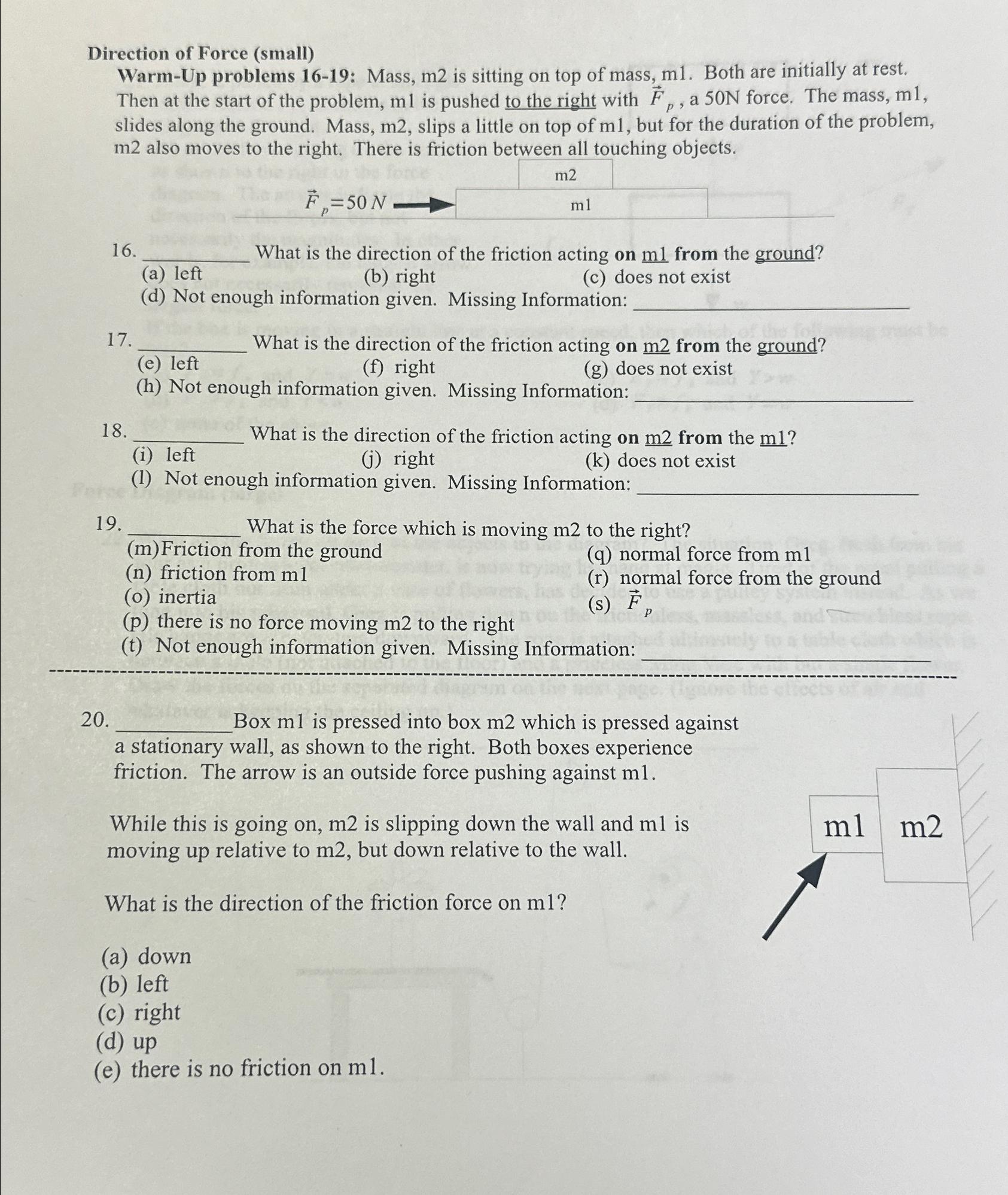 Solved Direction of Force (small)Warm-Up problems 16-19: | Chegg.com