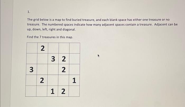 Solved The grid below is a map to find buried treasure, and | Chegg.com