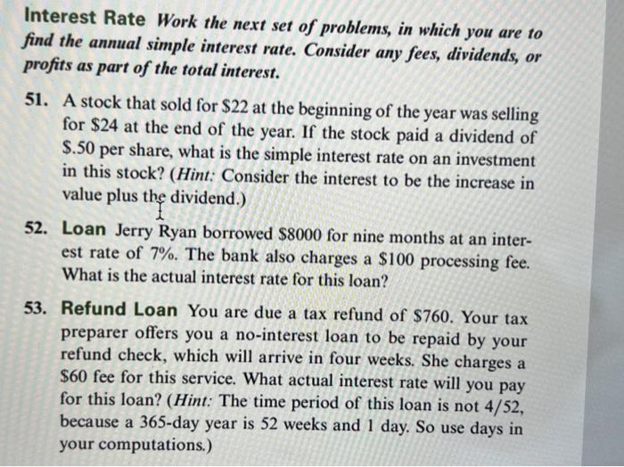Solved Interest Rate Work the next set of problems, in which | Chegg.com