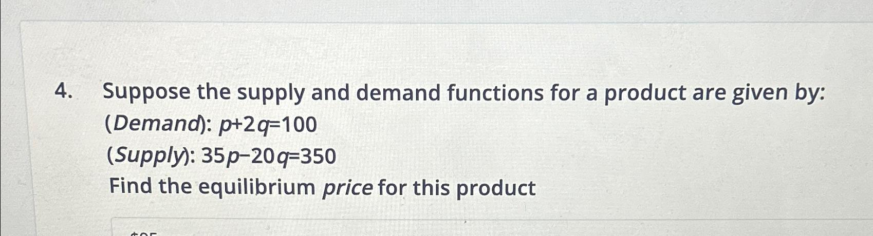 Solved Suppose the supply and demand functions for a product | Chegg.com