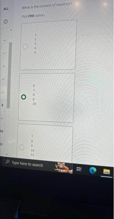 Solved ALL What is the content of result.tixt? pick ONE | Chegg.com