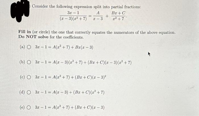 Solved Consider the following expression split into partial | Chegg.com