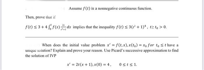 Solved Assume f() is a nonnegative continuous function. | Chegg.com