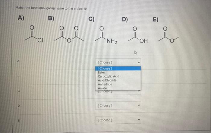 Solved Match the functional group name to the molecule.Which | Chegg.com