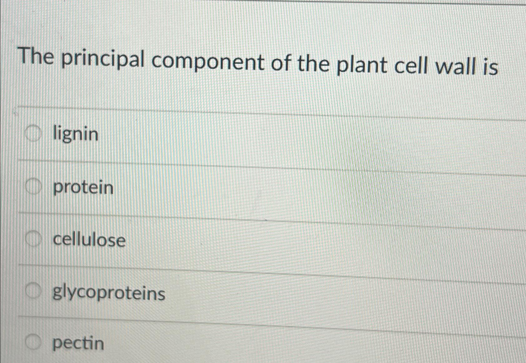 Solved The principal component of the plant cell wall | Chegg.com