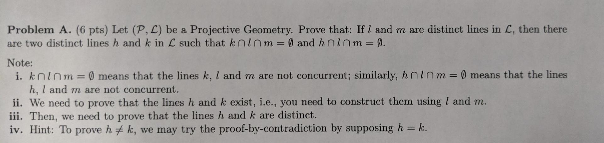 Solved Problem A. (6 pts) Let (P, L) be a Projective | Chegg.com