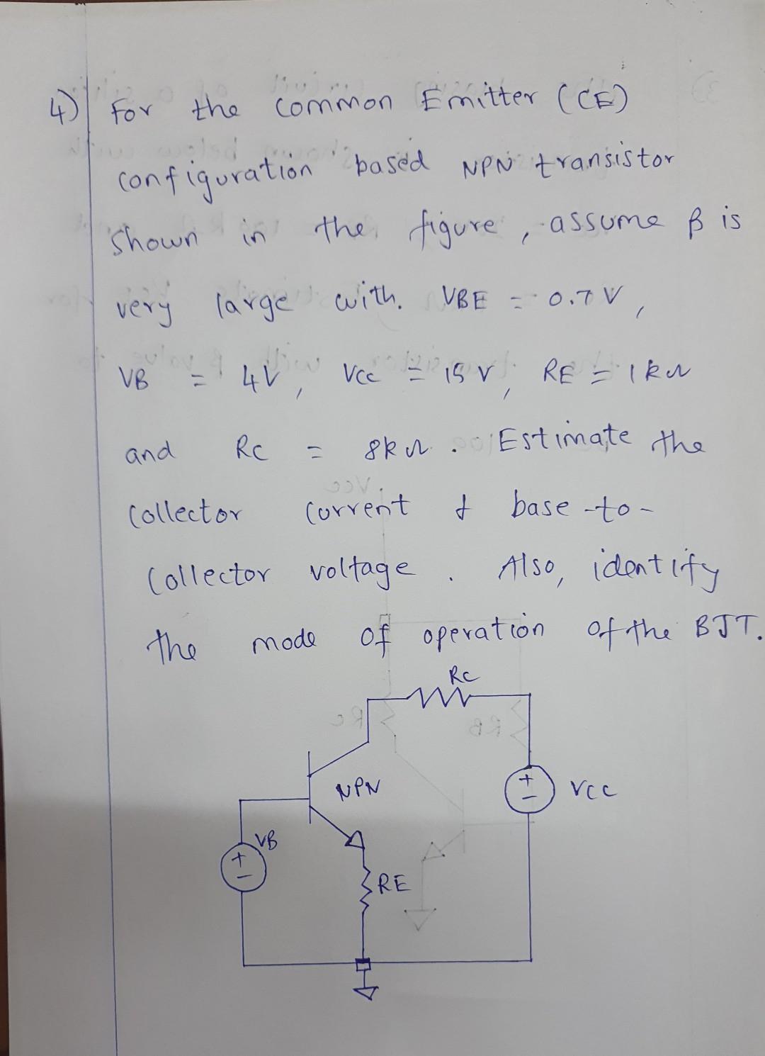 Solved 4) for the common Emitter (CE) configuration based | Chegg.com