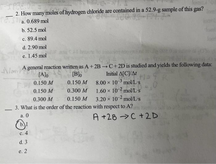 Solved 2. How many moles of hydrogen chloride are contained | Chegg.com