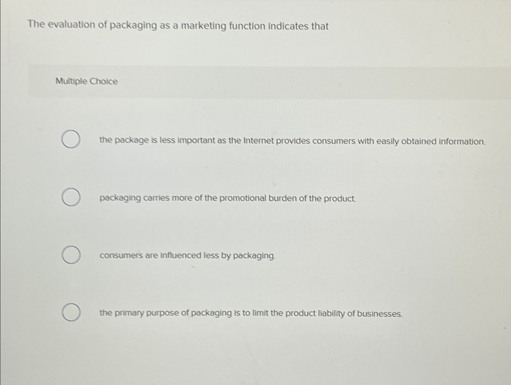 Solved The evaluation of packaging as a marketing function | Chegg.com