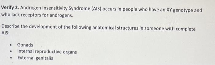 Solved Verify 2. Androgen Insensitivity Syndrome (AIS) | Chegg.com