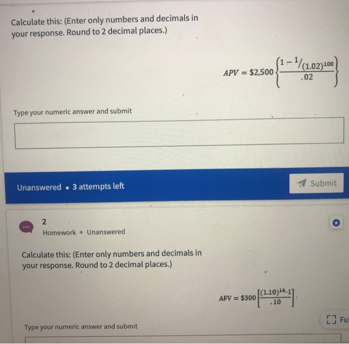 Solved Calculate this: (Enter only numbers and decimals in | Chegg.com