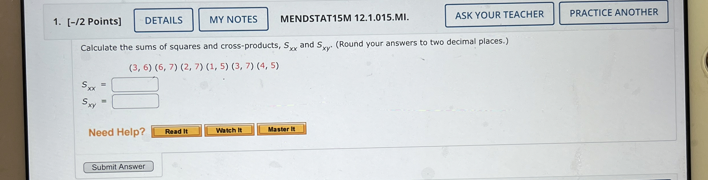 Solved Points]MENDSTAT15M 12.1.015.MI.Calculate the sums of | Chegg.com
