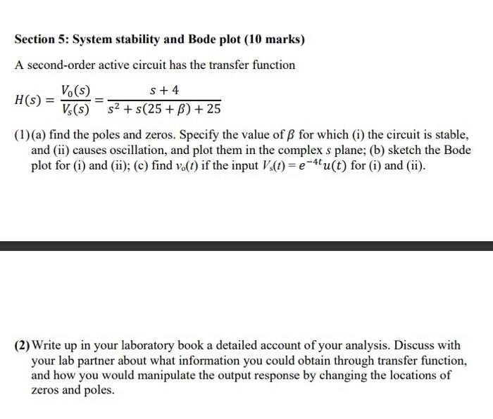 Solved Section 5: System stability and Bode plot (10 marks) | Chegg.com