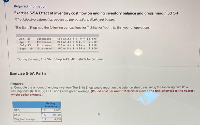 Solved Required information Exercise 5-5A Effect of | Chegg.com