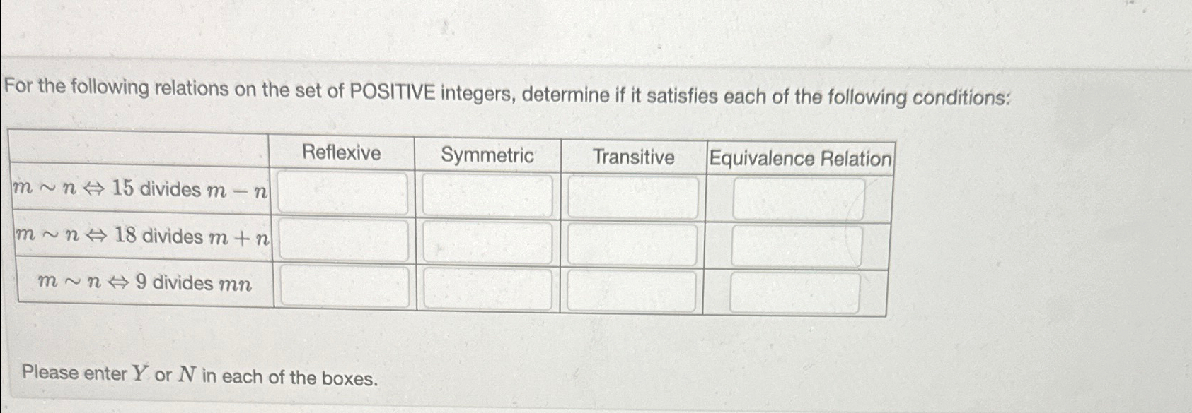 Solved For the following relations on the set of POSITIVE | Chegg.com