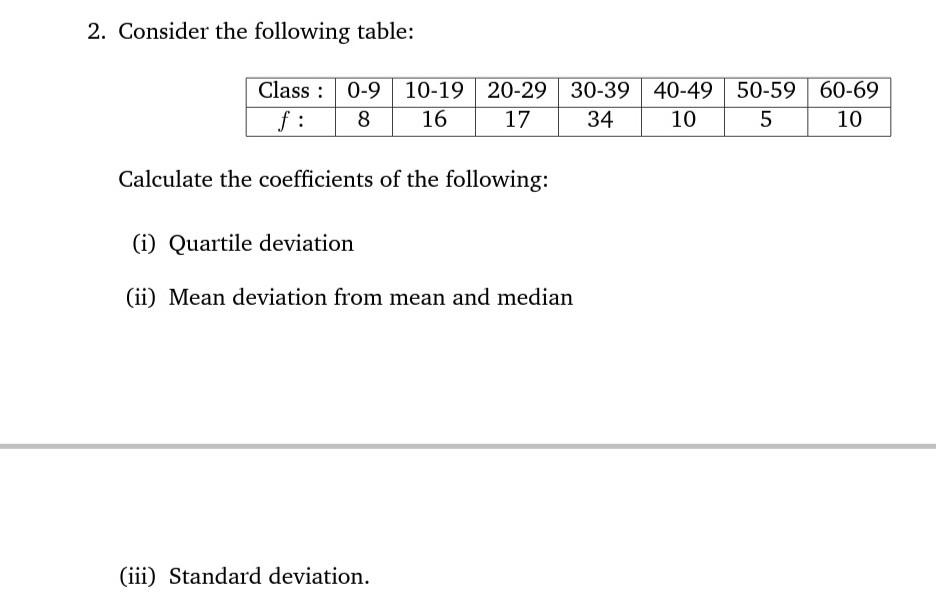 Solved 2. Consider the following table: Calculate the | Chegg.com