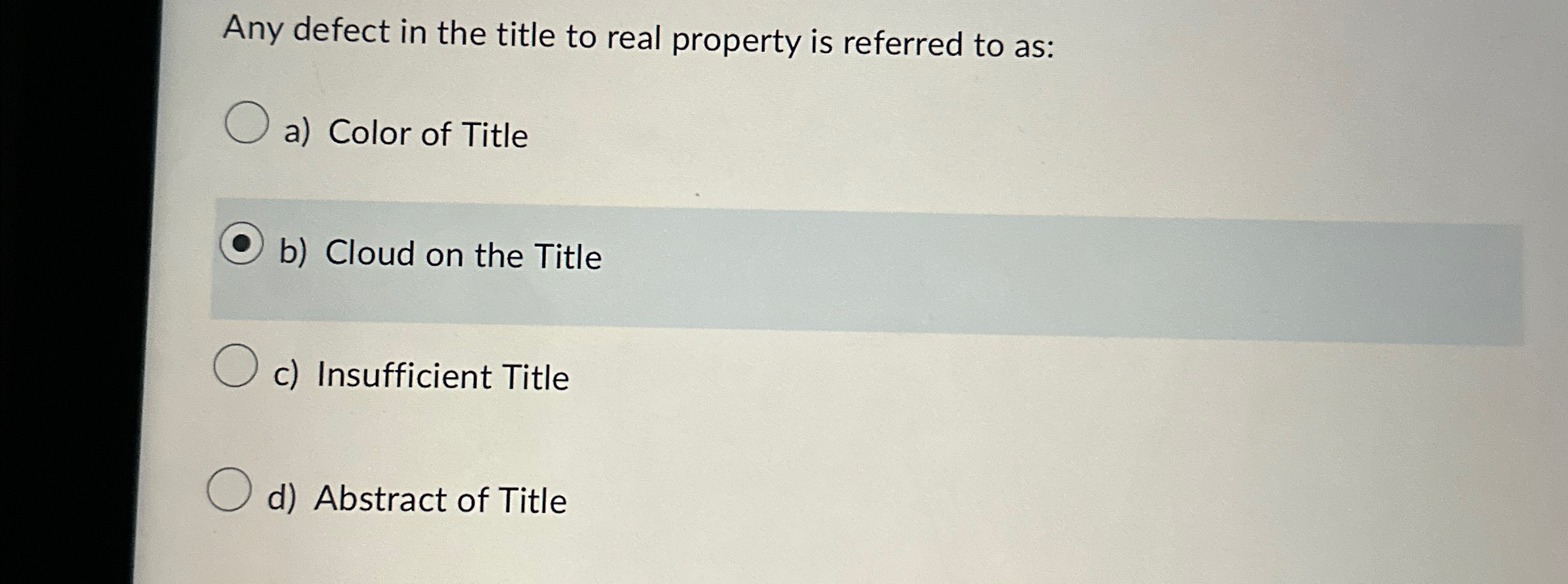 Solved Any defect in the title to real property is referred | Chegg.com