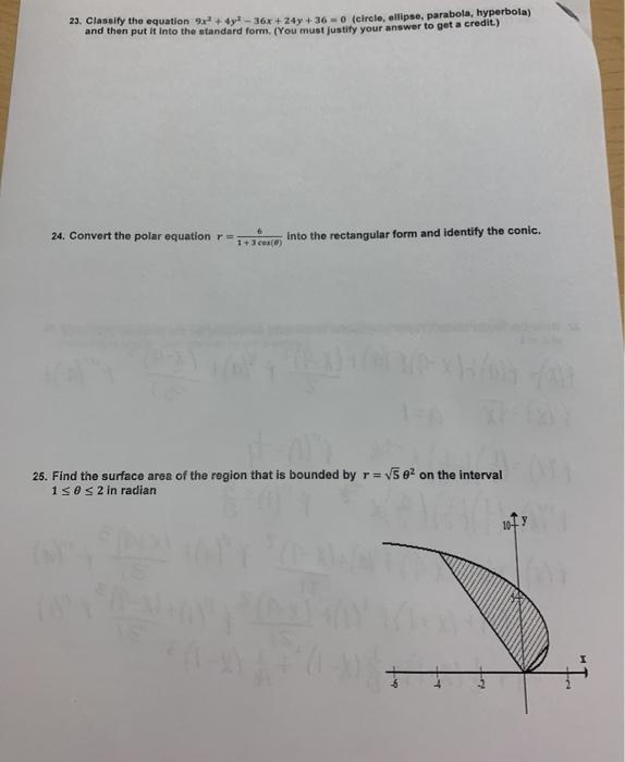 Solved 23. Classify the equation 9x + 4y? - 36x + 24y +36-0 | Chegg.com