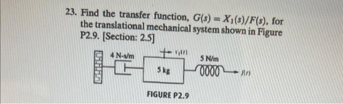 Solved 23. Find the transfer function, G(s)=X1(s)/F(s), for | Chegg.com