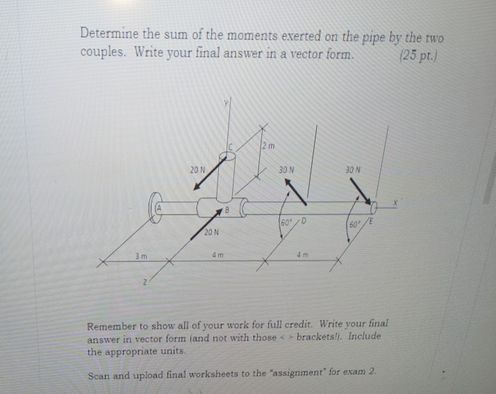 Solved Determine the sum of the moments exerted on the pipe | Chegg.com