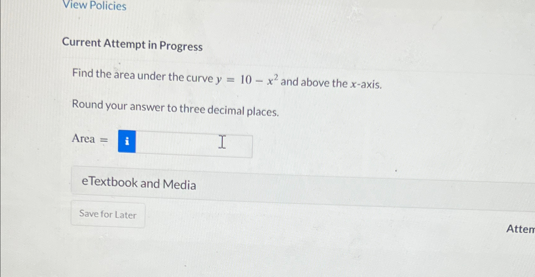 Solved View PoliciesCurrent Attempt in ProgressFind the area | Chegg.com