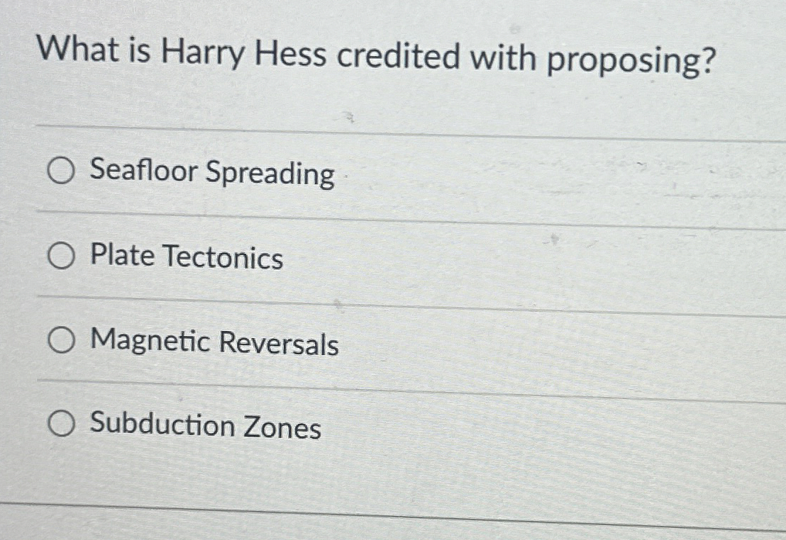 Solved What is Harry Hess credited with proposing?Seafloor | Chegg.com