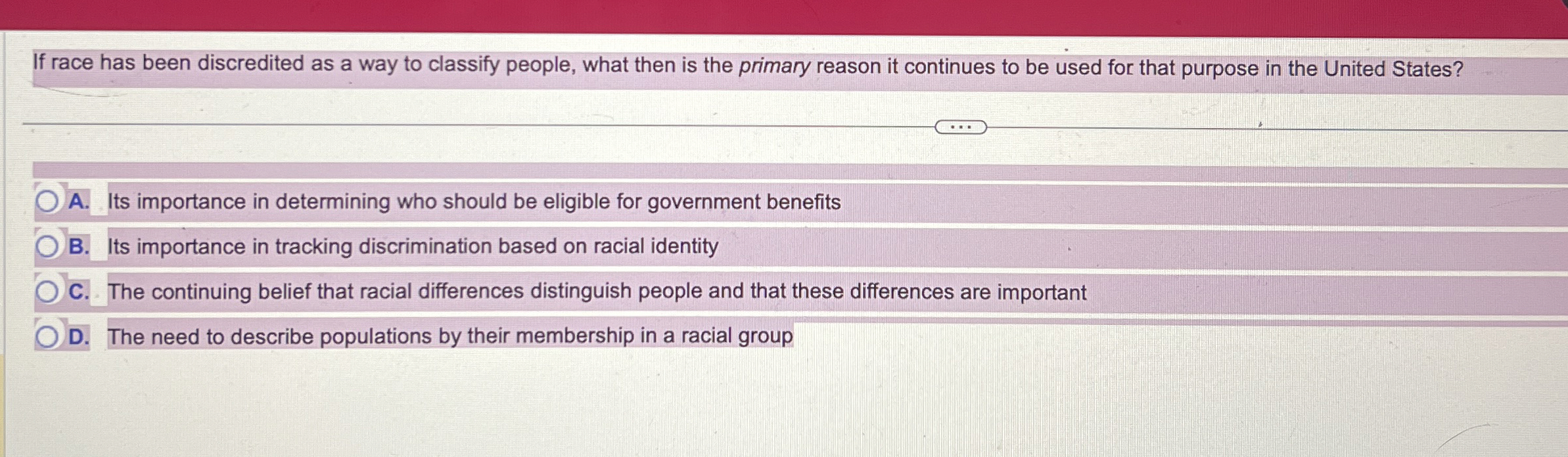 Solved If race has been discredited as a way to classify | Chegg.com