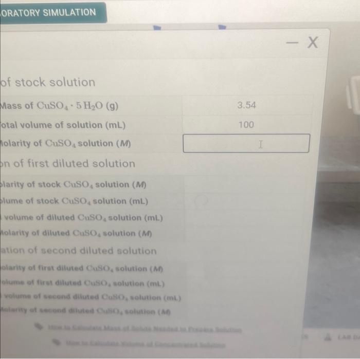Solved of stock solution Mass of CuSO4⋅5H2O(g) 3.54 otal | Chegg.com