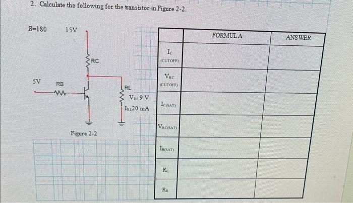 Solved 2. Calculate the following for the transistor in | Chegg.com