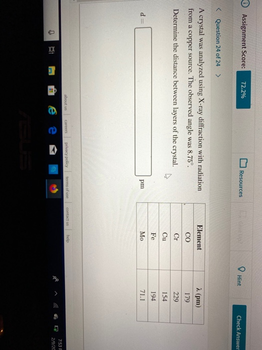 Solved Assignment Score: 72.2% Resources Hint Check Answer