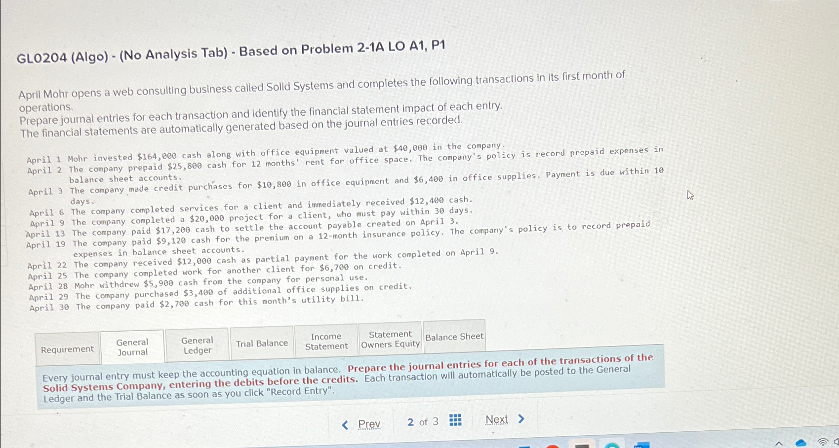 Solved GL0204 (Algo) - (No Analysis Tab) - ﻿Based on Problem | Chegg.com