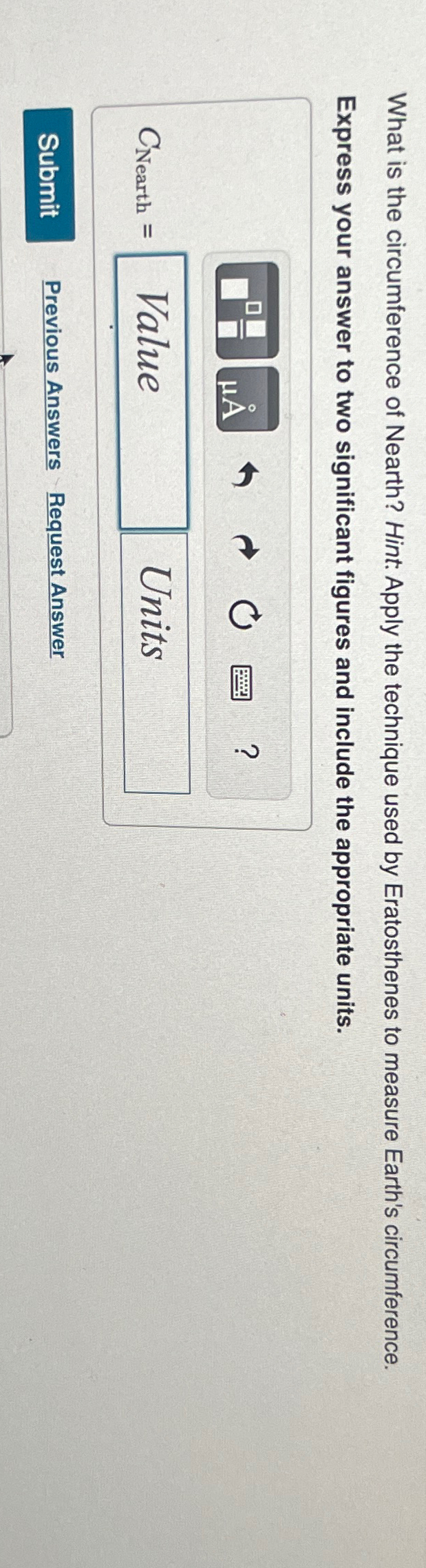 What is the circumference of Nearth? Hint. Apply the | Chegg.com