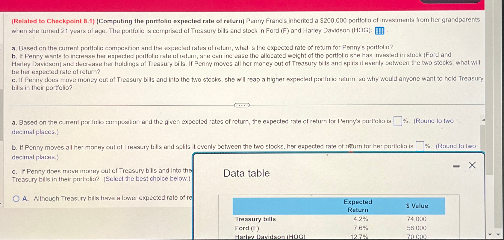 Solved (Related to Checkpoint 8.1) (Computing the portfolio | Chegg.com