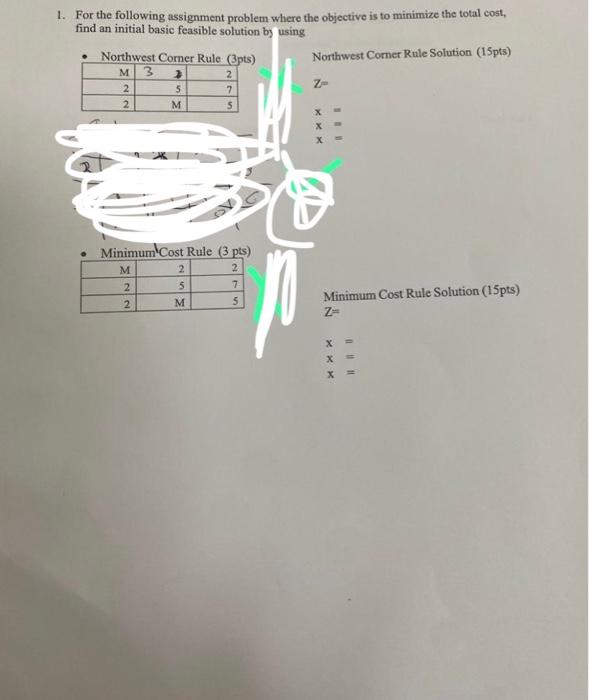 Solved 1. For the following assignment problem where the | Chegg.com