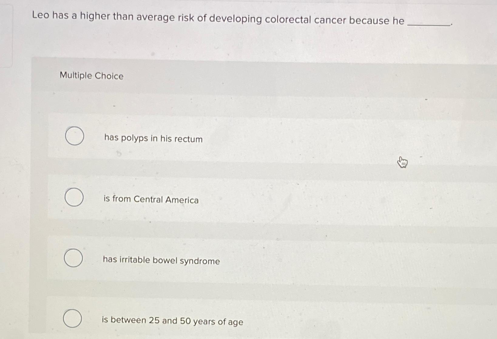 Solved Leo has a higher than average risk of developing | Chegg.com