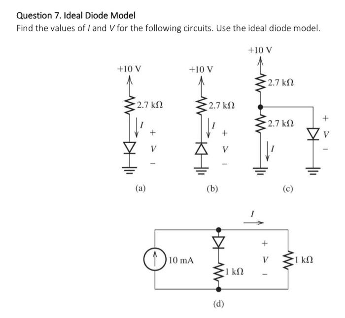 Solved Question 7. Ideal Diode Model Find the values of land | Chegg.com