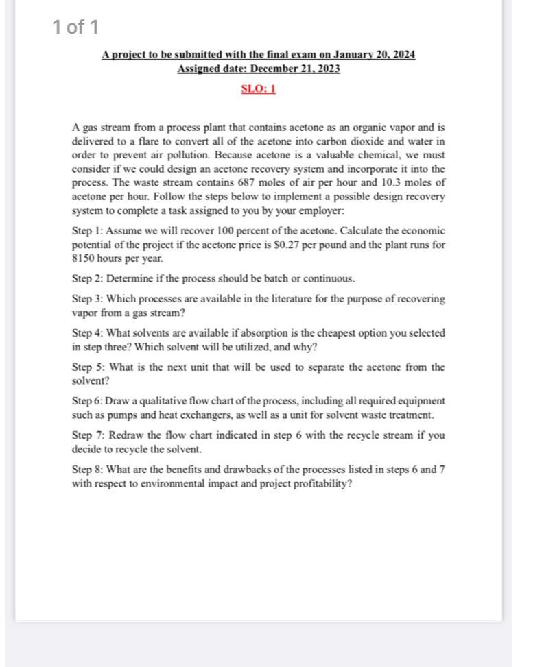 Solved 1 ﻿of 1A project to be submitted with the final exam | Chegg.com