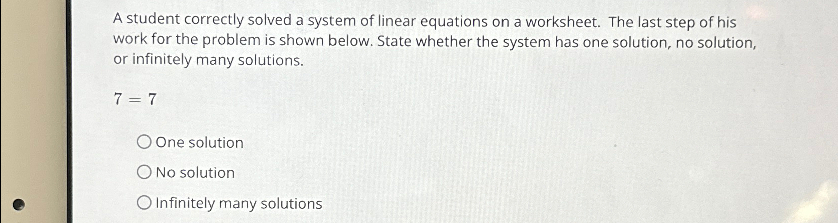 Solved A student correctly solved a system of linear | Chegg.com