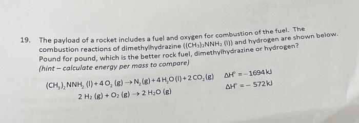 Solved 9. The payload of a rocket includes a fuel and oxygen | Chegg.com