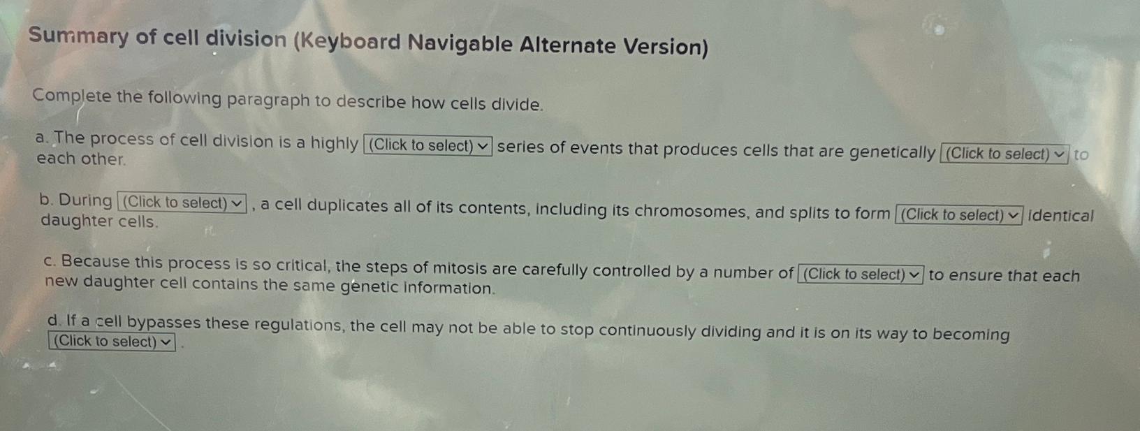 Solved Summary of cell division (Keyboard Navigable | Chegg.com