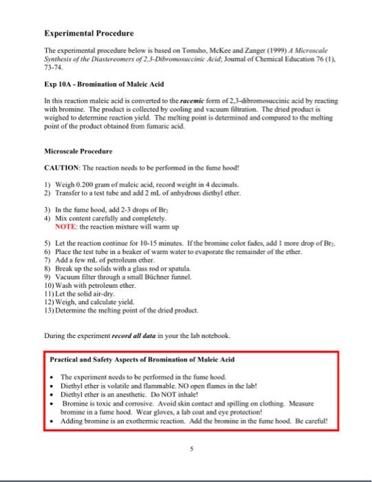 Solved Experimental Procedure The experimental procedure | Chegg.com