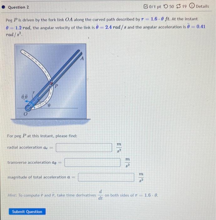 Solved Question 2 B0/1 pt 50 19 Details Peg P is driven by | Chegg.com