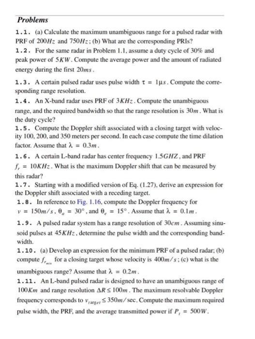 Solved Problems 1.1. (a) Calculate the maximum unambiguous | Chegg.com