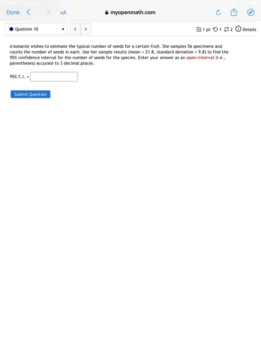 Solved Done AA myopenmath.com Question 10 1 pt 1 2 | Chegg.com