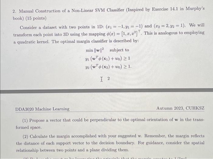 Solved 2. Manual Construction of a Non-Linear SVM Classifier | Chegg.com