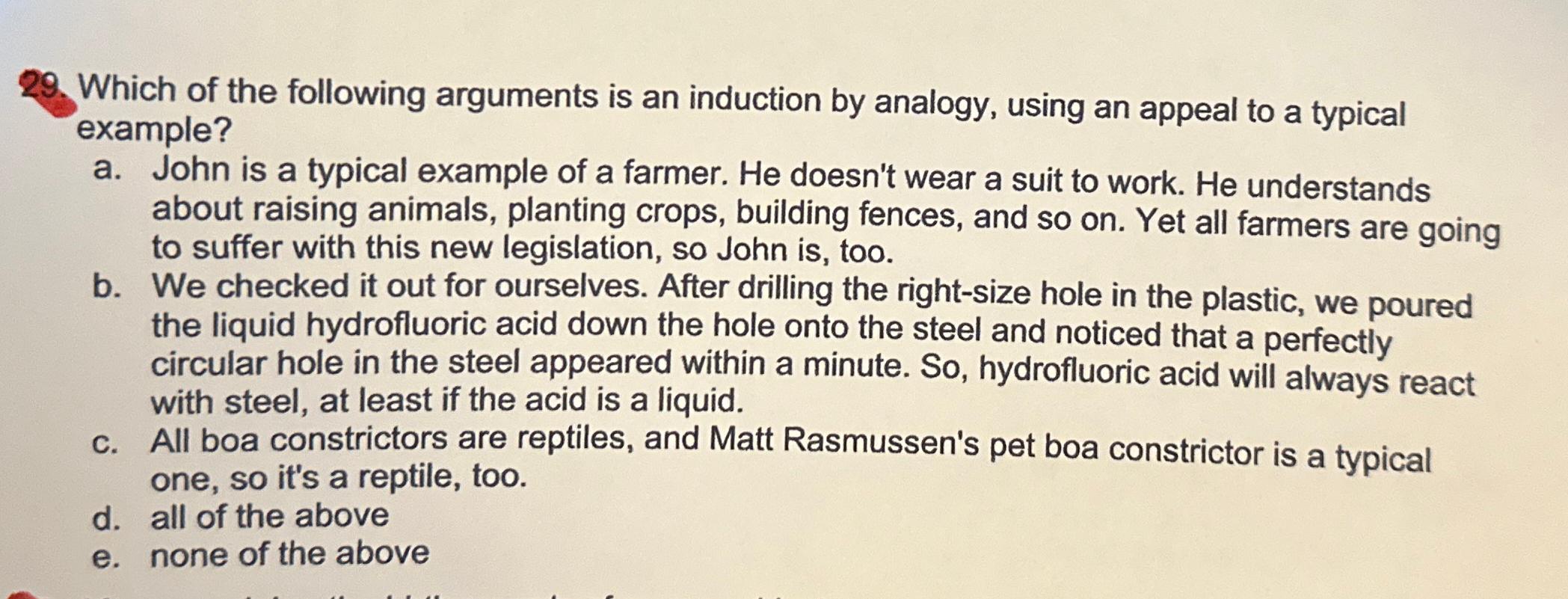 Solved Which of the following arguments is an induction by | Chegg.com