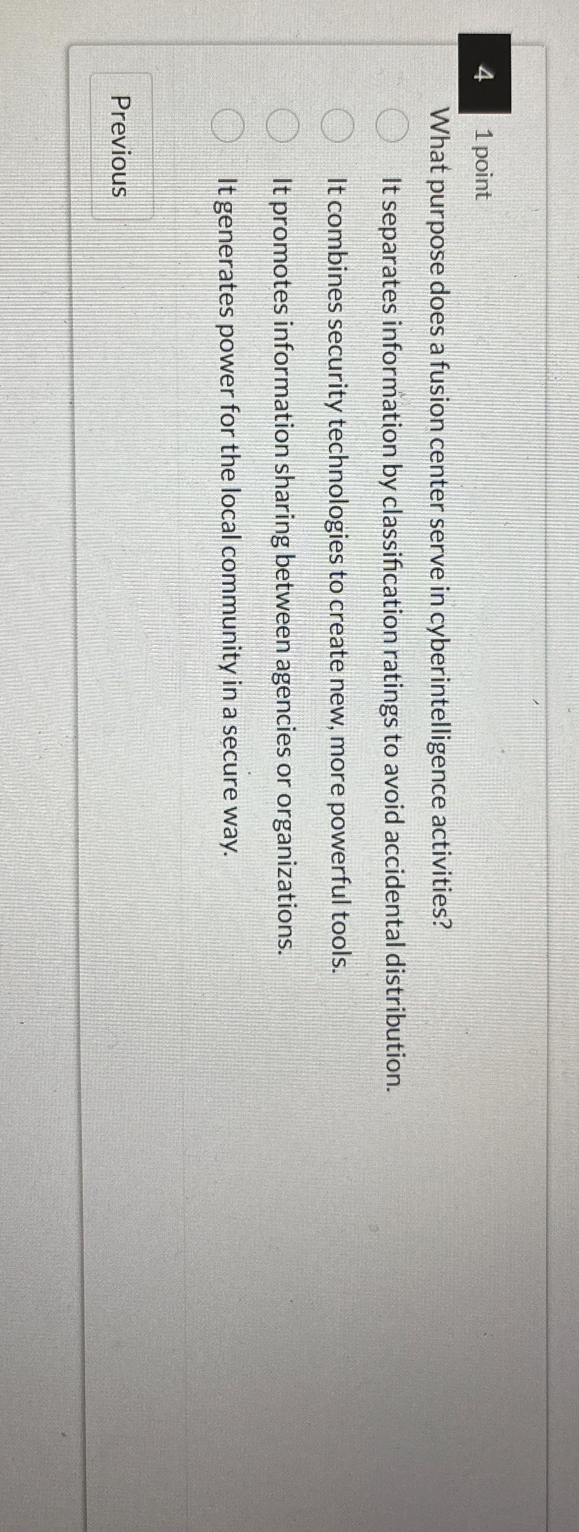 Solved 41 ﻿pointWhat purpose does a fusion center serve in | Chegg.com